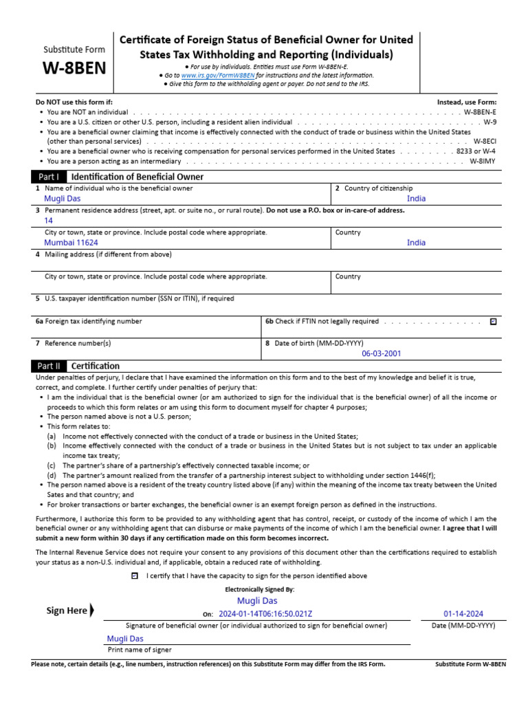 657ac9dd68adcb2eb3b6784f W8BEN | PDF | Irs Tax Forms | Money