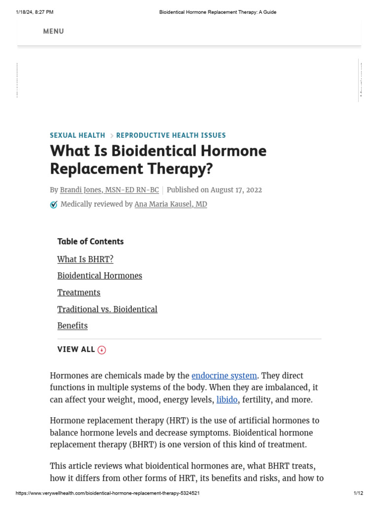 Bioidentical Hormone Replacement Therapy - A Guide | Download Free PDF ...