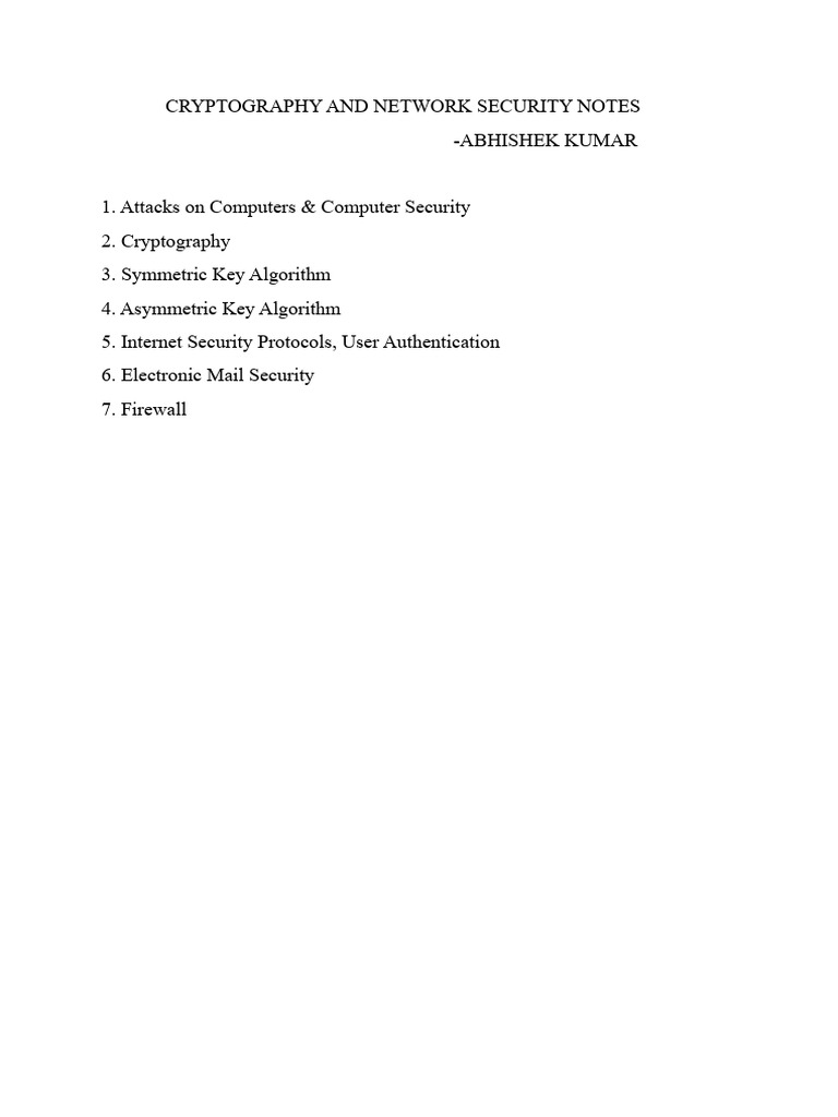 Cryptography and Network Security Notes | PDF | Computers