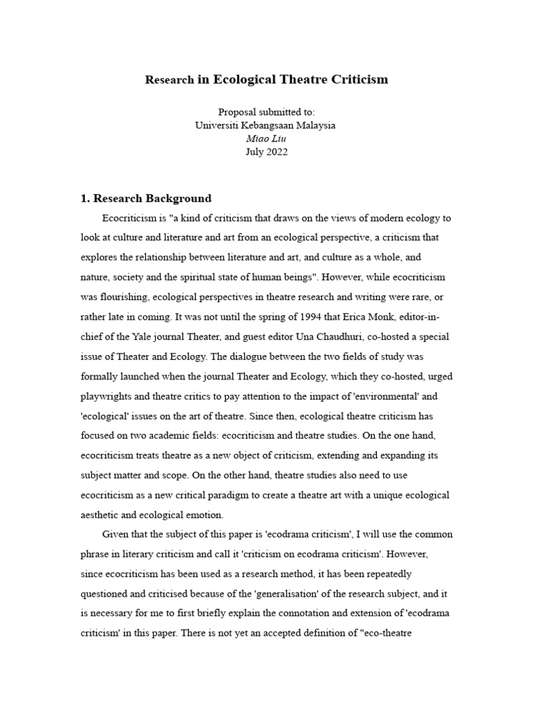 Research Proposal Miao Liu | PDF | Ecocriticism | Ecology