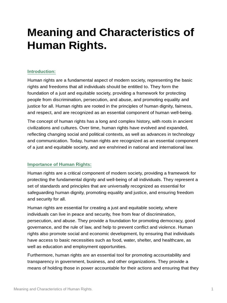 Meaning and Characteristics of Human Rights. | PDF | Human Rights ...