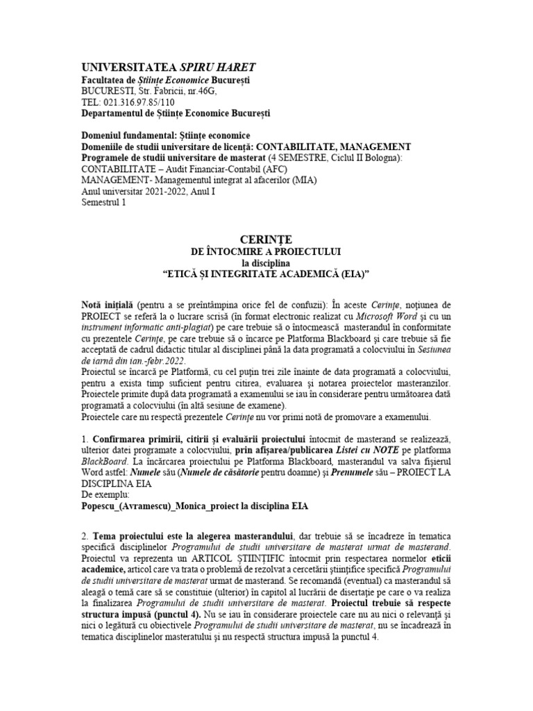 Cerinte Evaluare Masterat EIA AFC | PDF