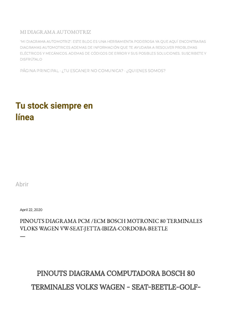 Pinouts Diagrama PCM - Ecm Bosch Motronic 80 Terminales Vloks Wag | PDF