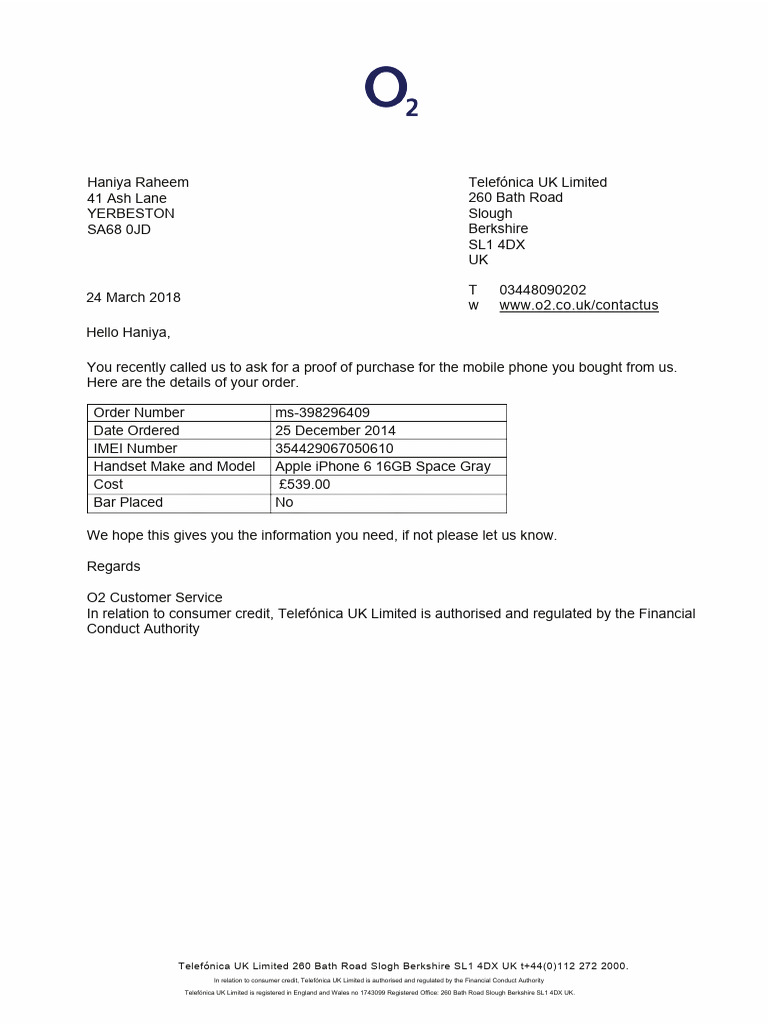 Telefónica UK Limited 260 Bath Road Slogh Berkshire SL1 4DX UK t+44 (0 ...