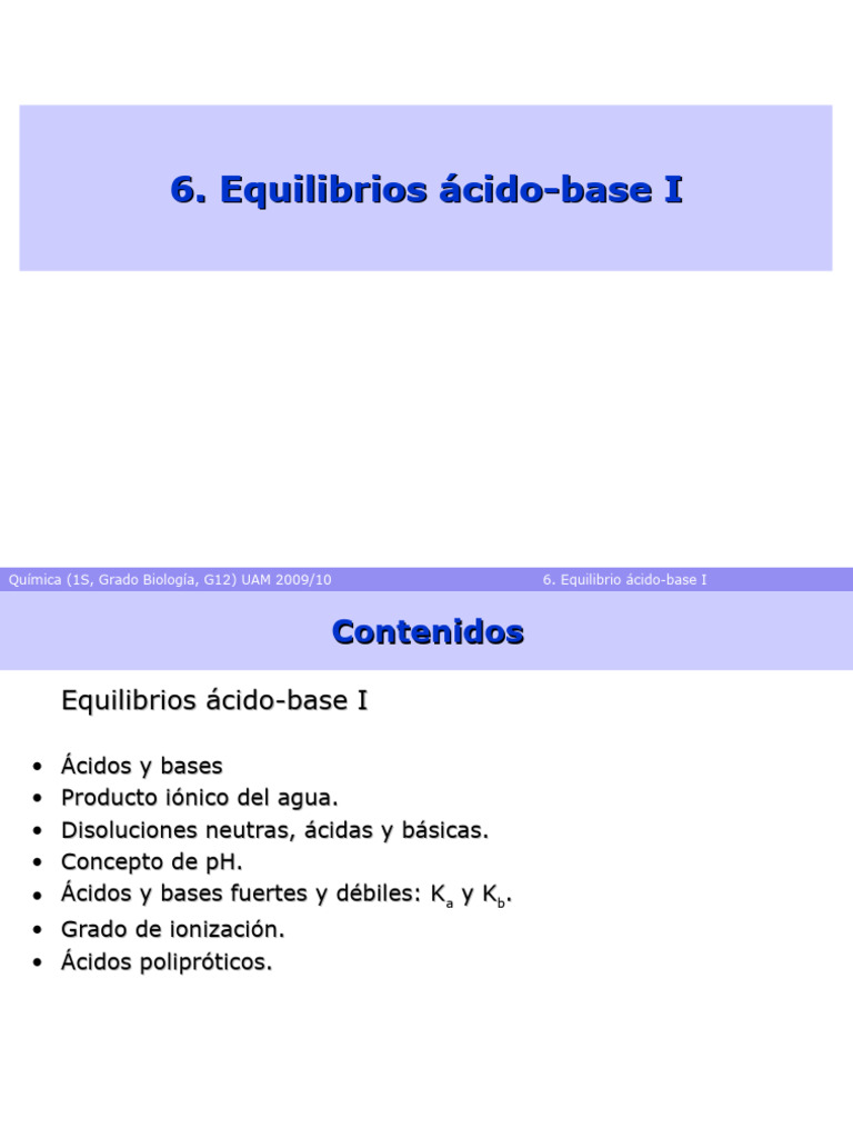6-Equilibrios Acido Base I | PDF | Ácido | Constante de disociación ácida