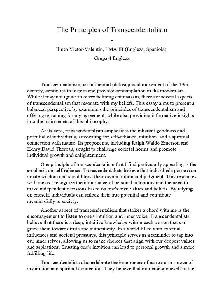 The Principles of Transcendentalism | PDF | Transcendentalism | Applied ...