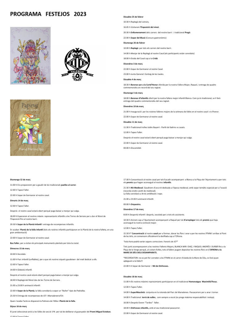 Programa Festejos 2023 Imprimir | PDF