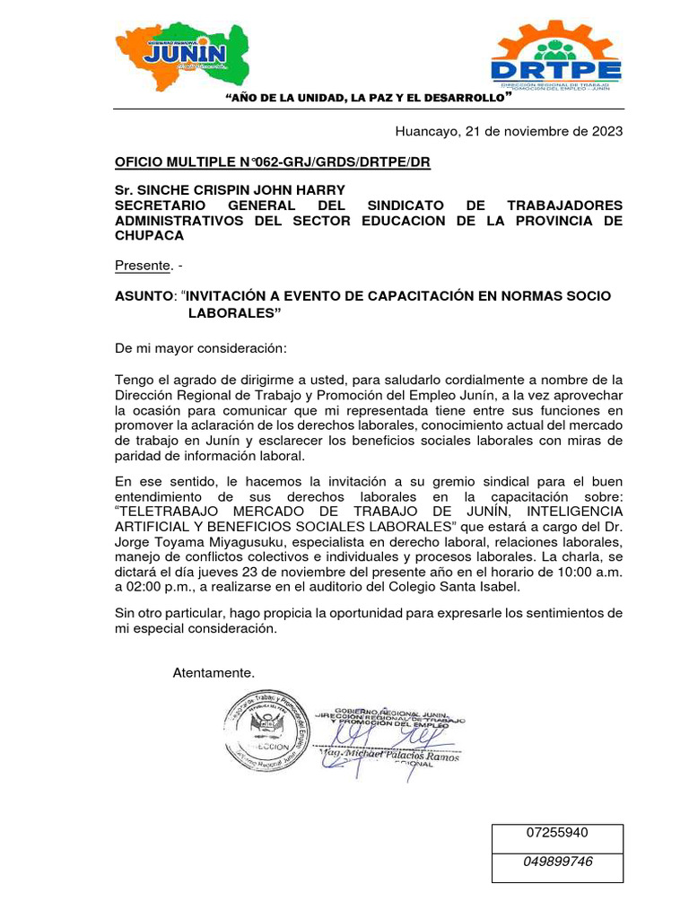 Invitacion - Sindicato de Trabajadores Administrativos Del Sector ...