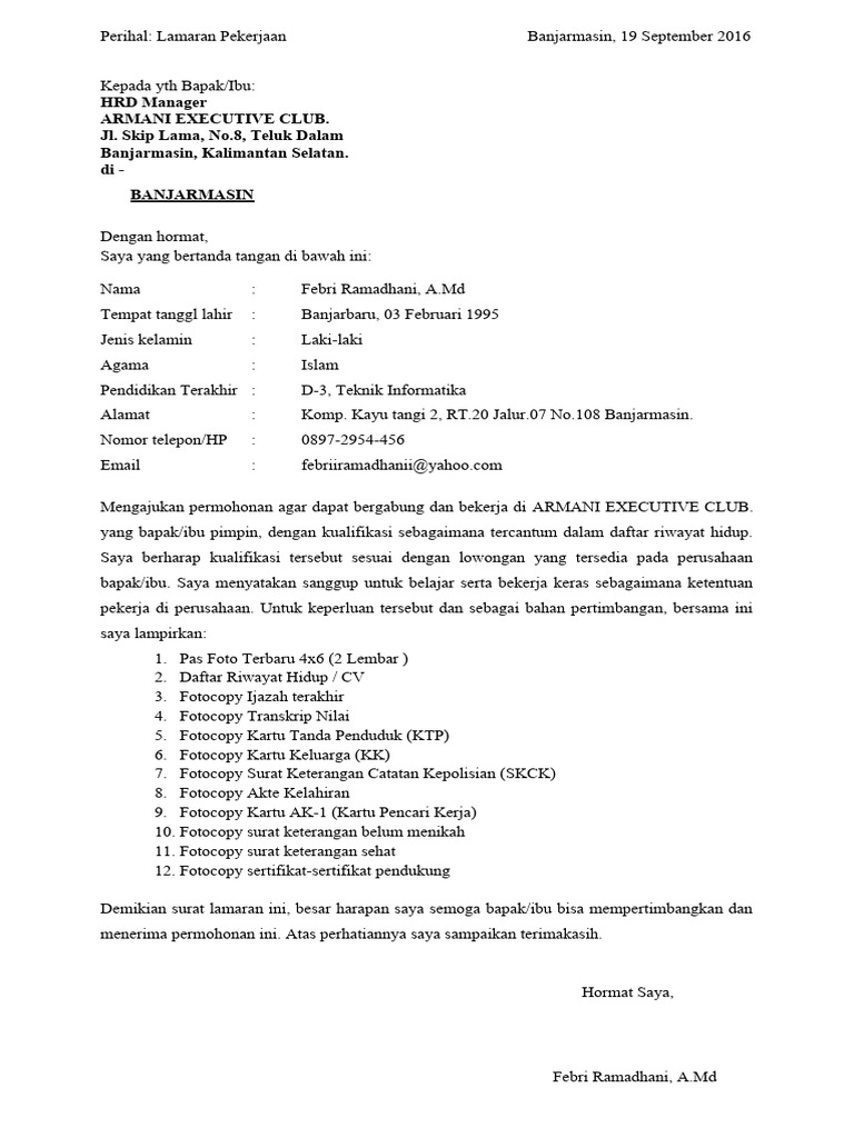 Lamaran Kerja Febri Ramadhani di ARMANI | PDF | Karier & Perkembangan