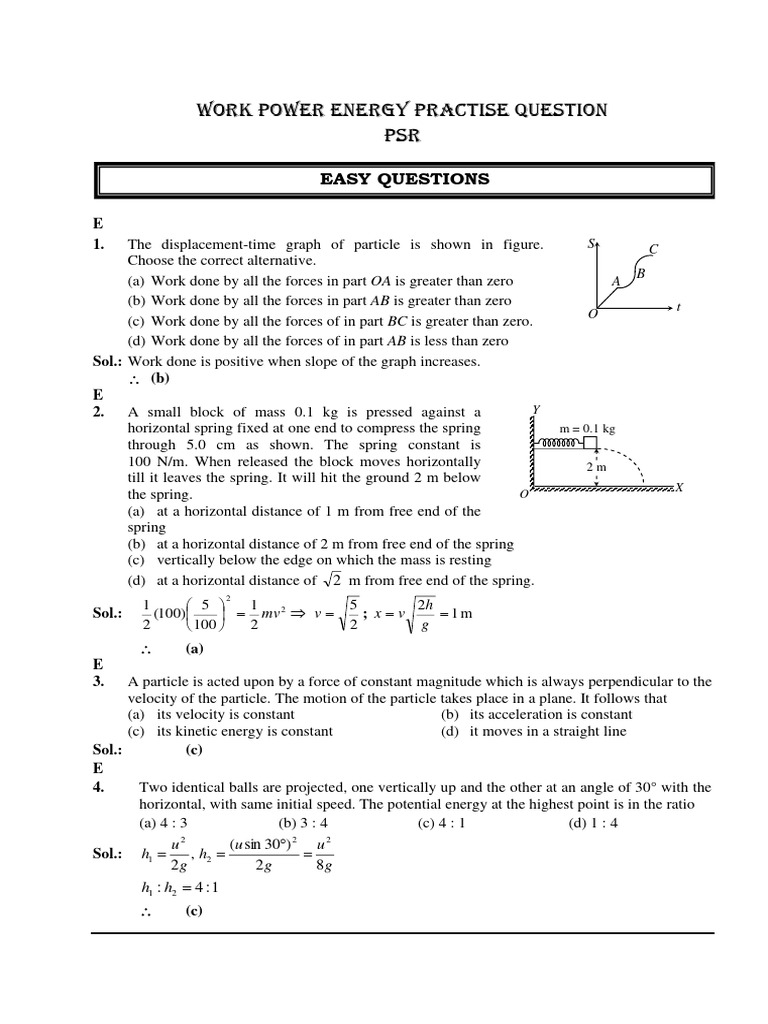 Work and Energy Practice Questions | PDF | Force | Kinetic Energy