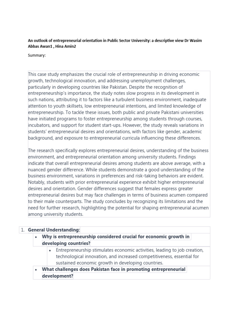 Entrepreneurship Case Study | PDF | Entrepreneurship | Startup Company