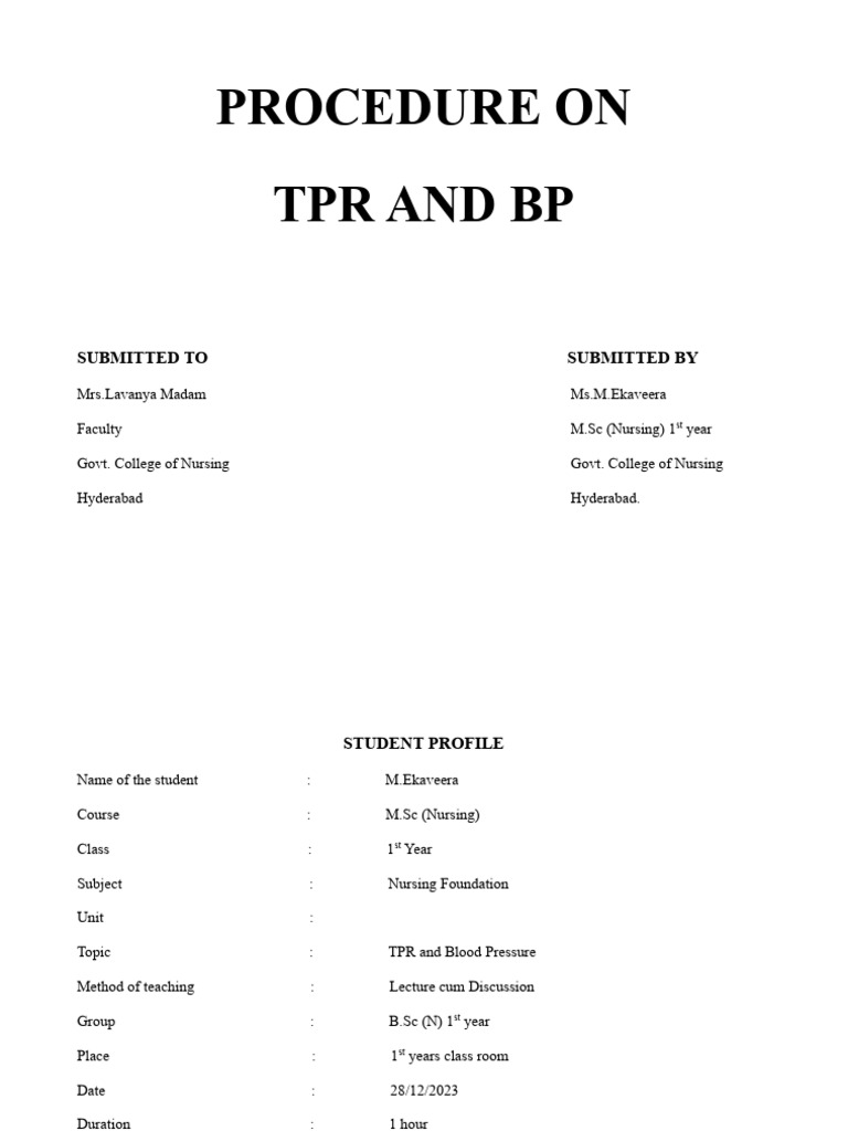 Procedure On TPR | PDF | Breathing | Hypothermia