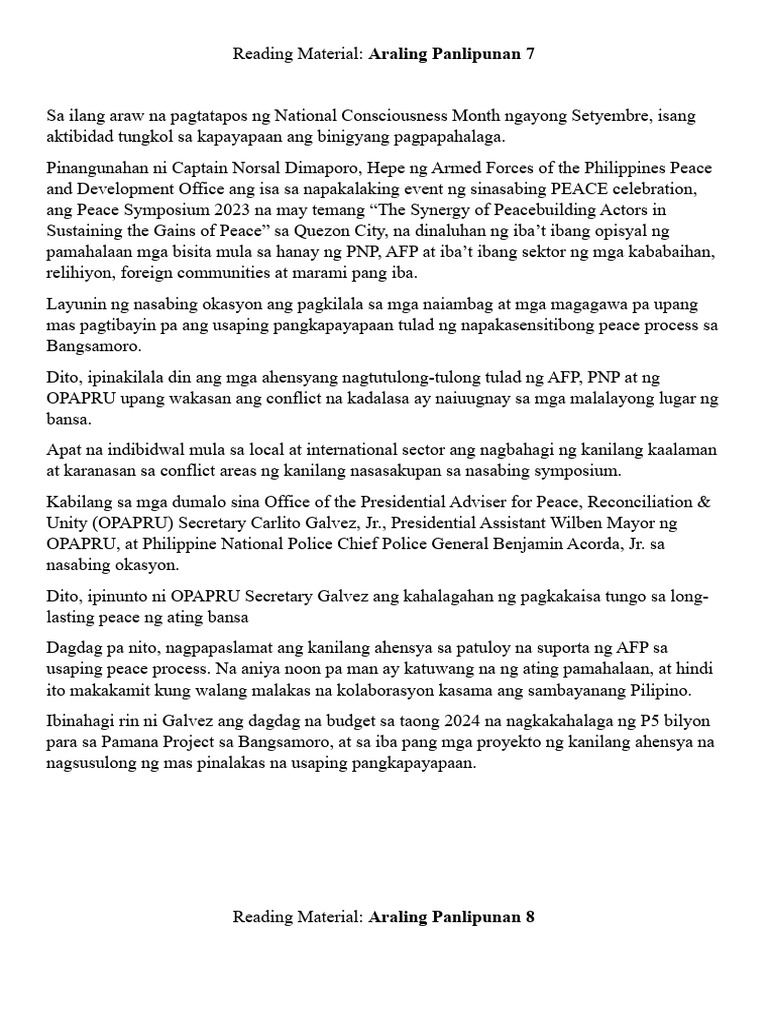 Reading Material Pdf