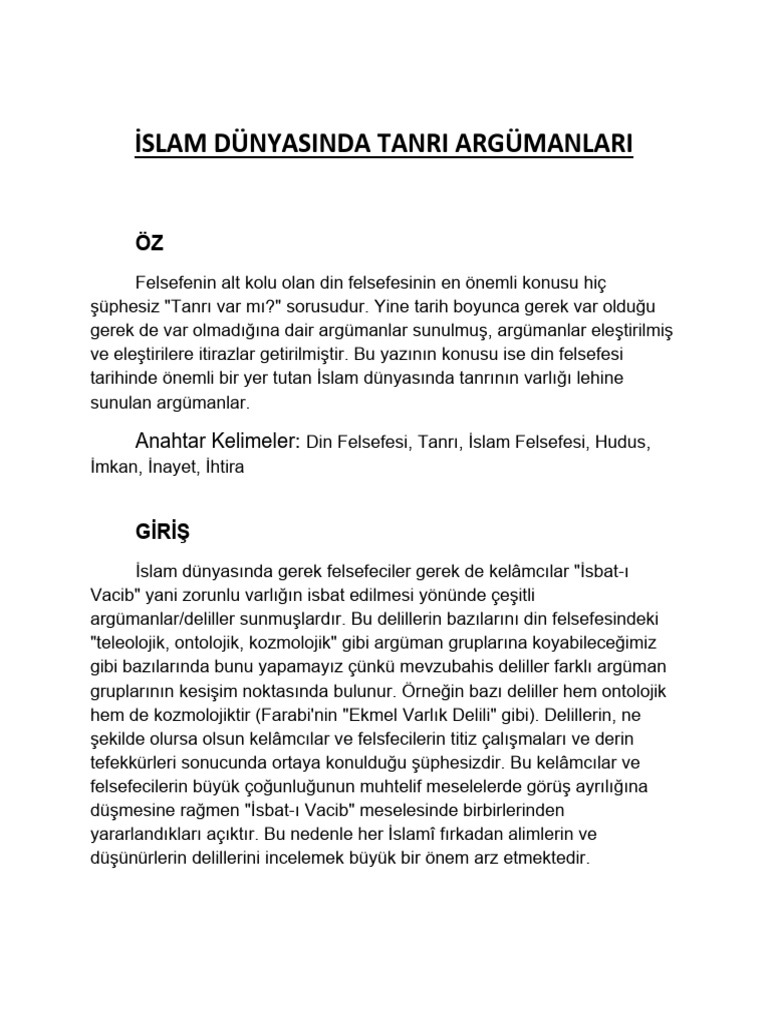 Islamda Tanr Argumanlar-1 | PDF