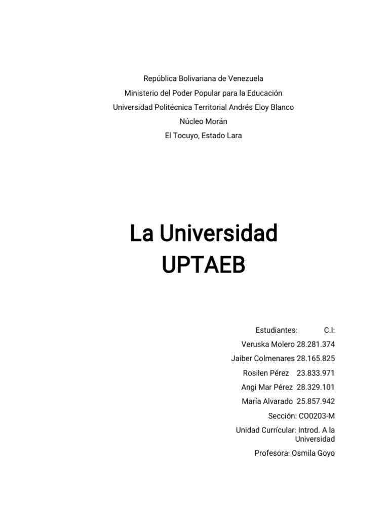 La Universidad UPTAEB | PDF | Enseñando | Aprendizaje