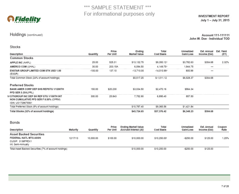 Sample New Fidelity Acnt STMT Pages 7 | Download Free PDF | Bonds ...