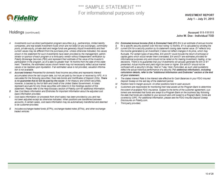 Sample New Fidelity Acnt STMT Pages 10 | PDF | Investing | Securities (Finance)