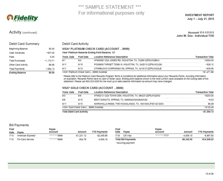 Sample New Fidelity Acnt STMT Pages 15 | PDF | Payments | Visa Inc.
