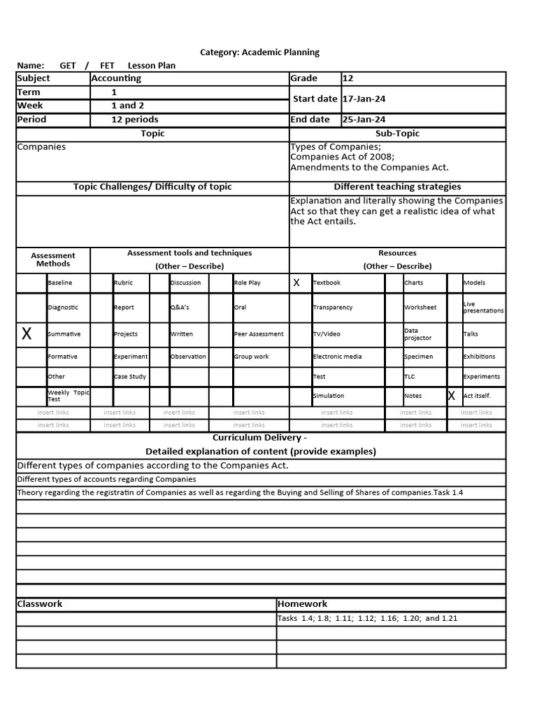 Accounting Lesson Plans Term 1 Grade 12 GA (HH) | PDF | Lesson Plan ...