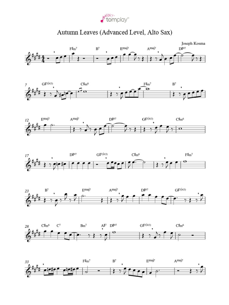 Autumn Leaves (Advanced Level, Alto Sax) | PDF