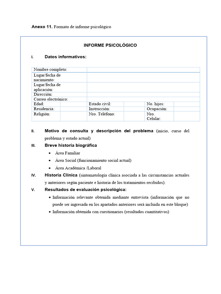 ANEXO 11-Formato de Informe Psicológico-1 | PDF