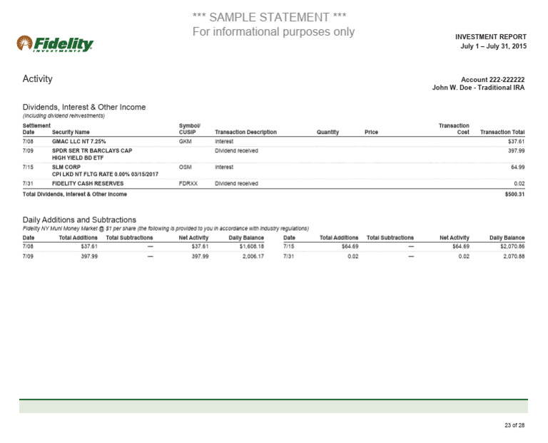 Sample New Fidelity Acnt STMT Pages 23 | PDF | Dividend | Interest