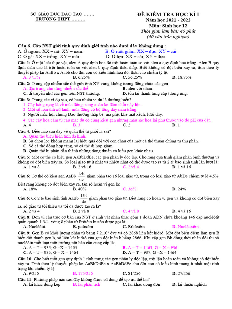ĐỀ ÔN THI HK1 12 | PDF