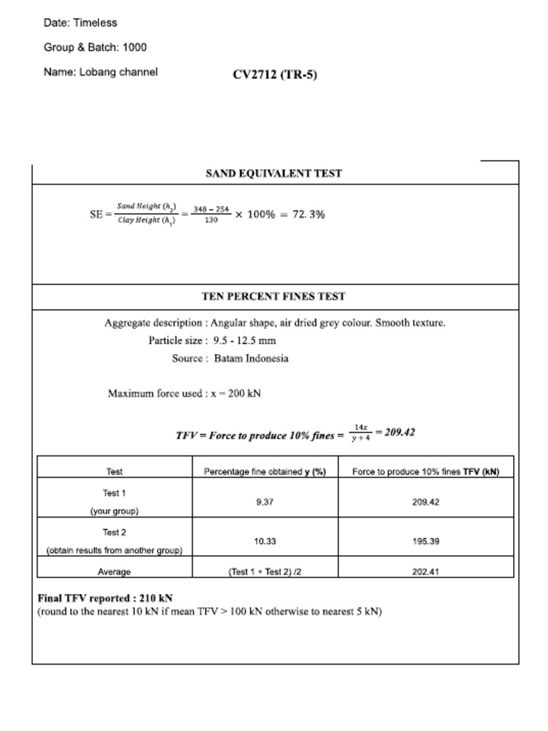 TR5 10% Fines Sand Equivalent Tests | PDF