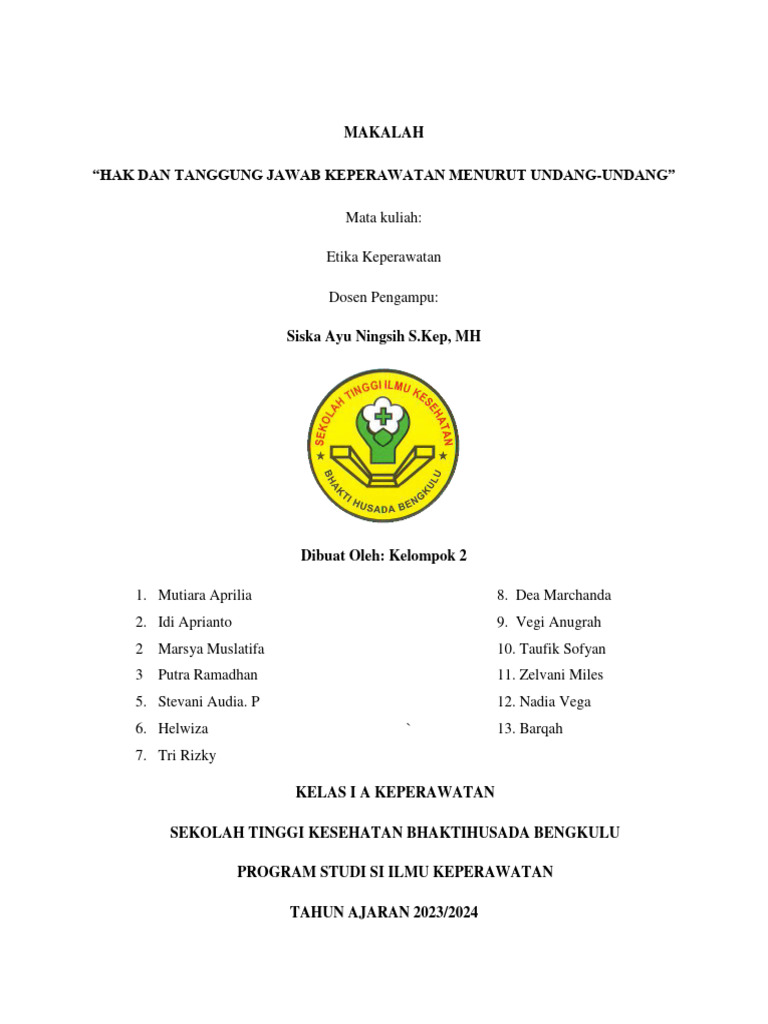 Makalah Hak Dan Kewajiban Perawat Menurut Undang-Undang | PDF