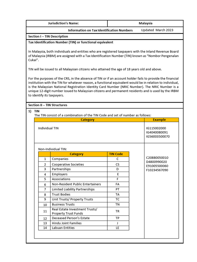 Malaysia TIN | PDF | Trust Law | Taxes