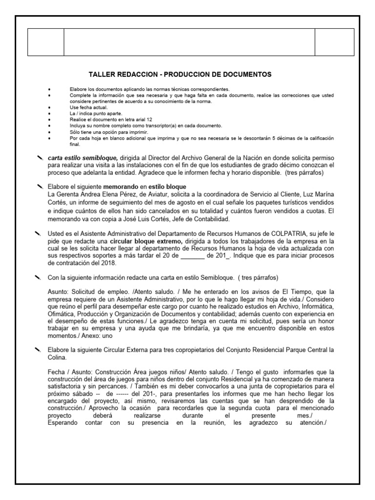 TALLER REDACCION Carta, Memo, Circu | PDF | Crecimiento personal y ...