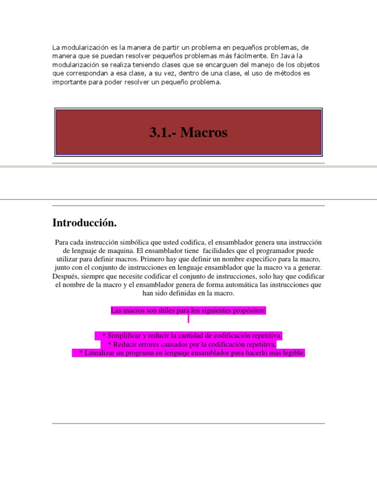Modularizacion | PDF | Lenguaje ensamblador | Macro (informática)