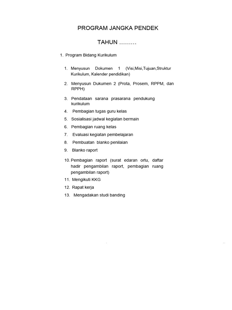 Rencana Program Kerja Jangka Pendek Pdf Karier Perkembangan Seni
