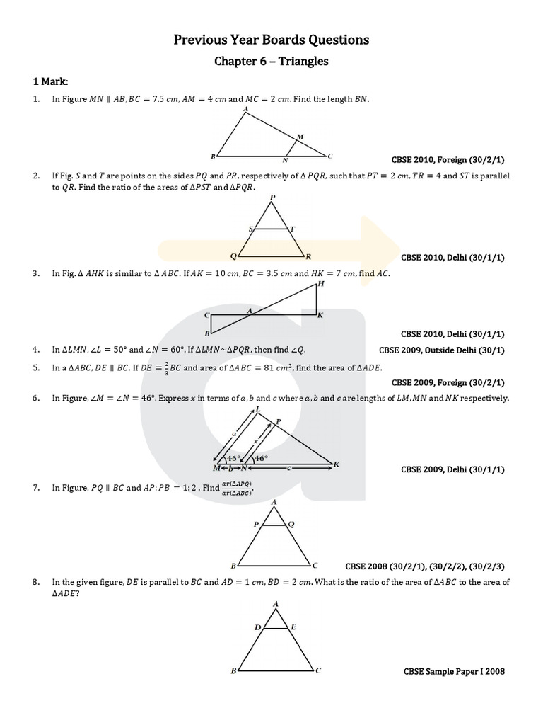 Triangles Previous Year Questions | PDF | Triangle | Area