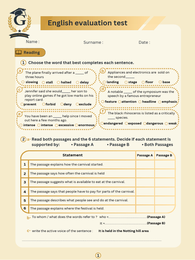 English Evaluation Test | PDF