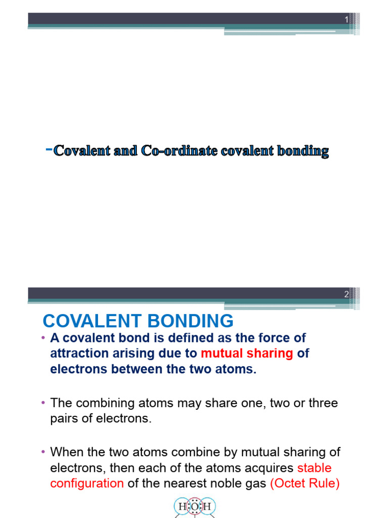 Covalent and Coordinate Bonding | PDF | Chemical Bond | Covalent Bond