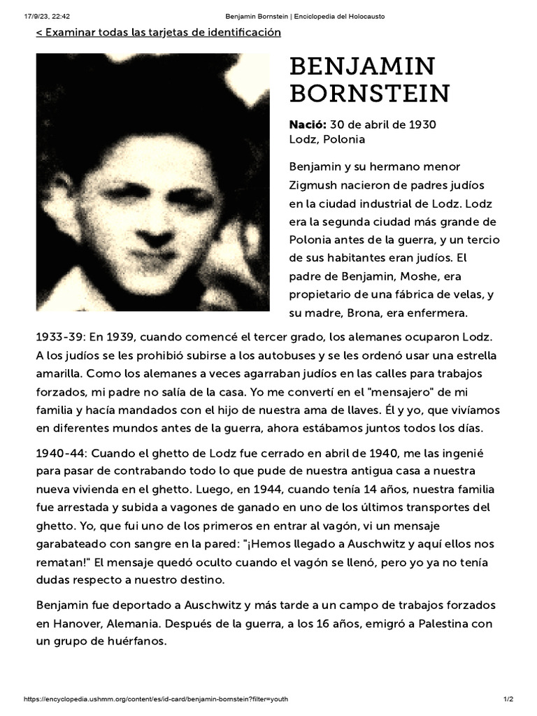 Benjamin Bornstein - Enciclopedia Del Holocausto | PDF