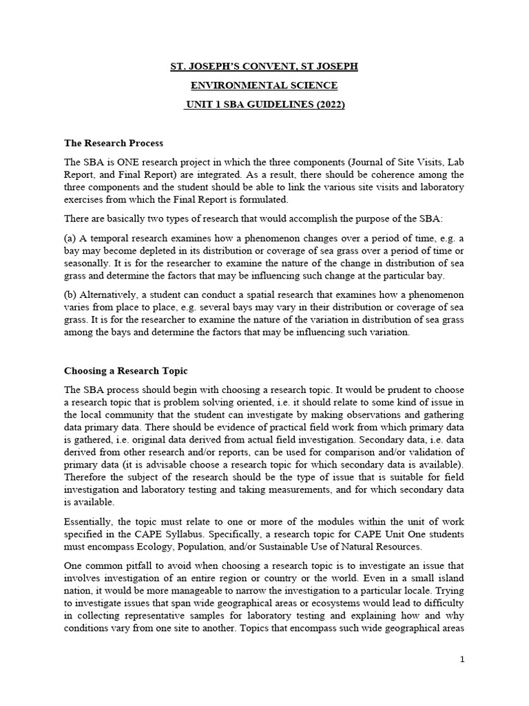 ES SBA Guidelines For Students | PDF | Sampling (Statistics) | Data