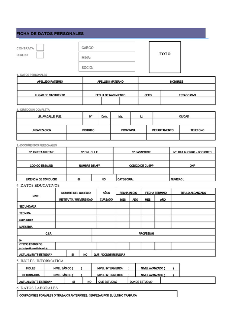 1 Ficha Personal INGRESANTE | PDF