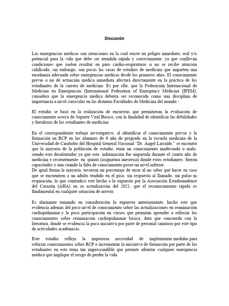 Discusión Tesis Marisel | PDF | Reanimación cardiopulmonar | Paro cardíaco
