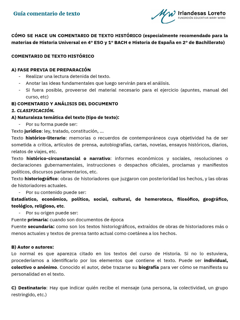 Guía Comentario de Texto 4ESO | PDF