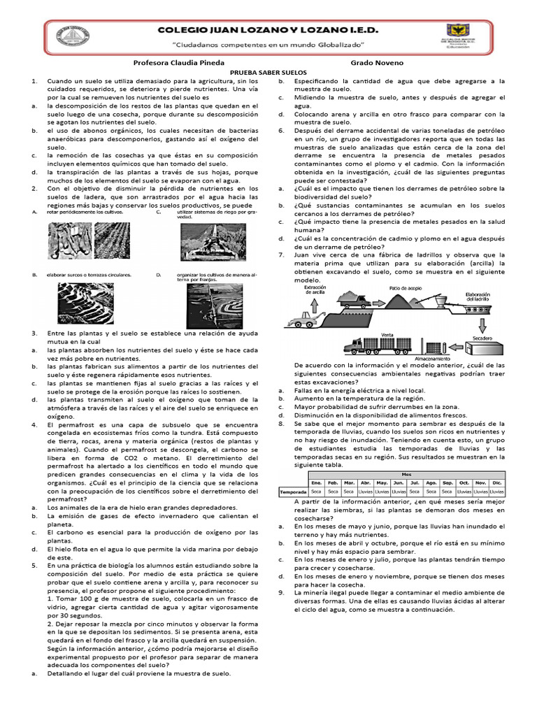 Prueba Saber Suelos Grado 9º | PDF | Agua | Suelo