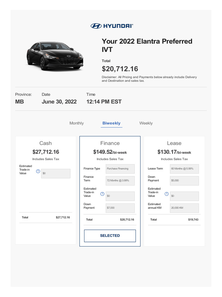 Hyundai-2022-Elantra-Preferred IVT | PDF | Taxes | Credit Card