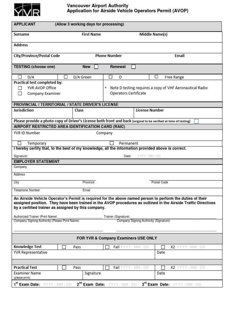 Application For Airside Vehicle Operators Permit | PDF | Driver's ...