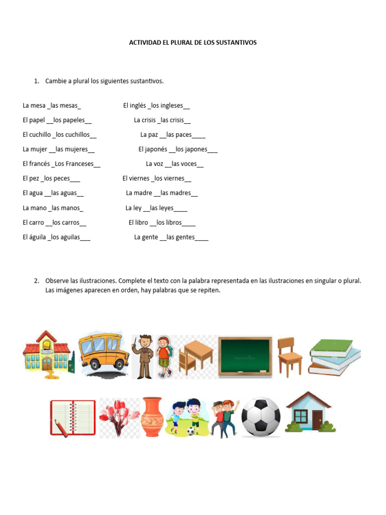 Actividad sobre el plural de sustantivos | PDF | Plural