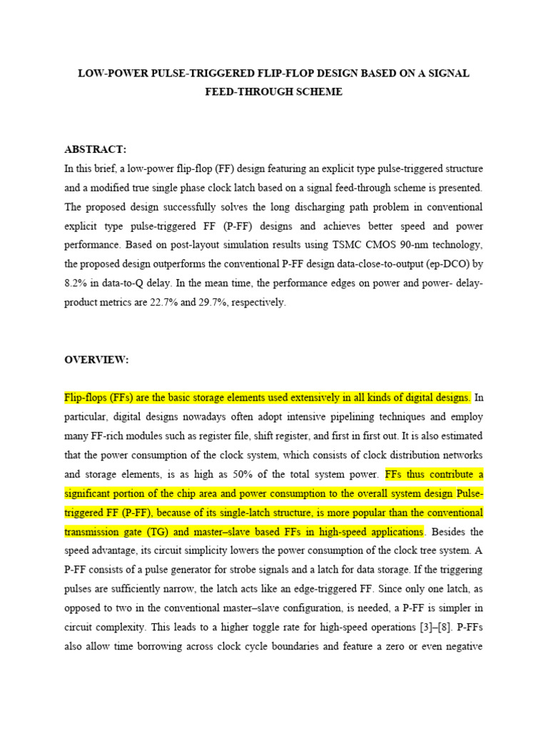 15 Low-Power Pulse-Triggered Flip-Flop Design Based On A Signal Feed-Through Scheme | PDF