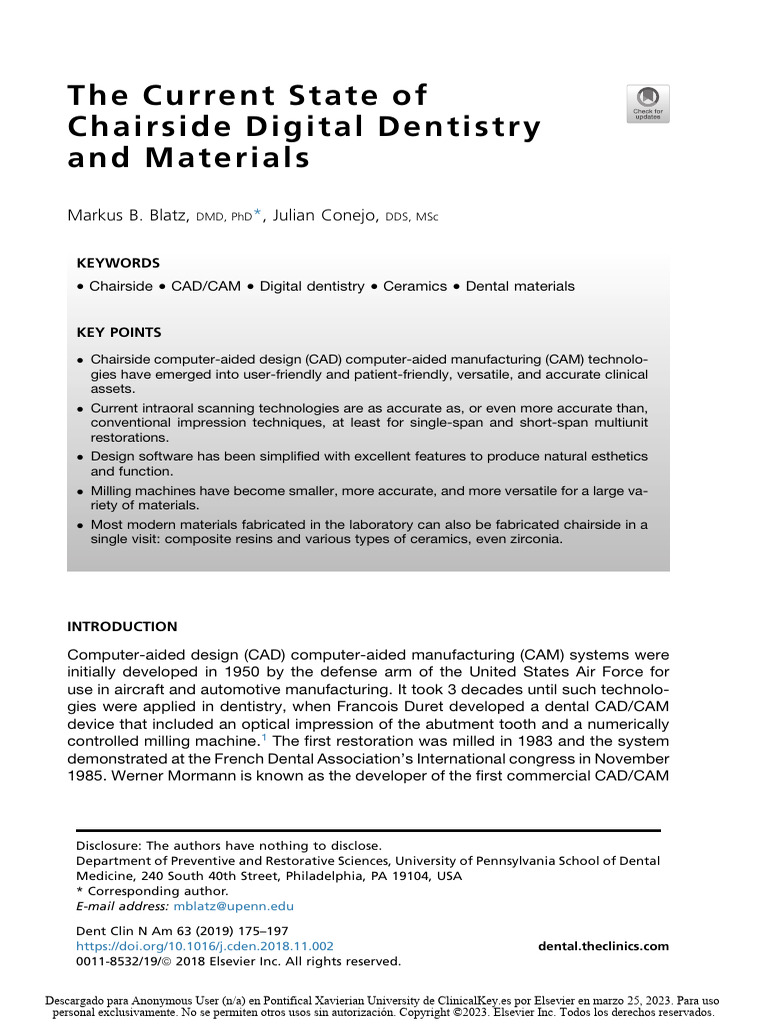 The Current State of Chairside Digital Dentistry and Materials | PDF ...
