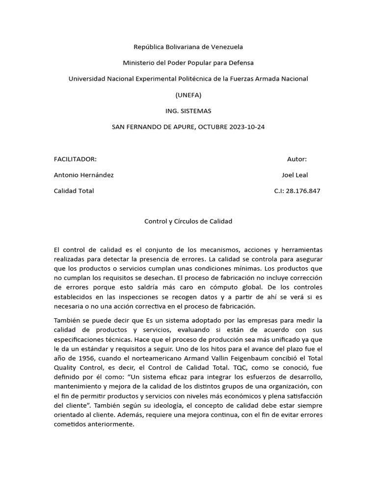 Joel Leal Ing en Sistemas | PDF | Calidad (comercial) | Economias