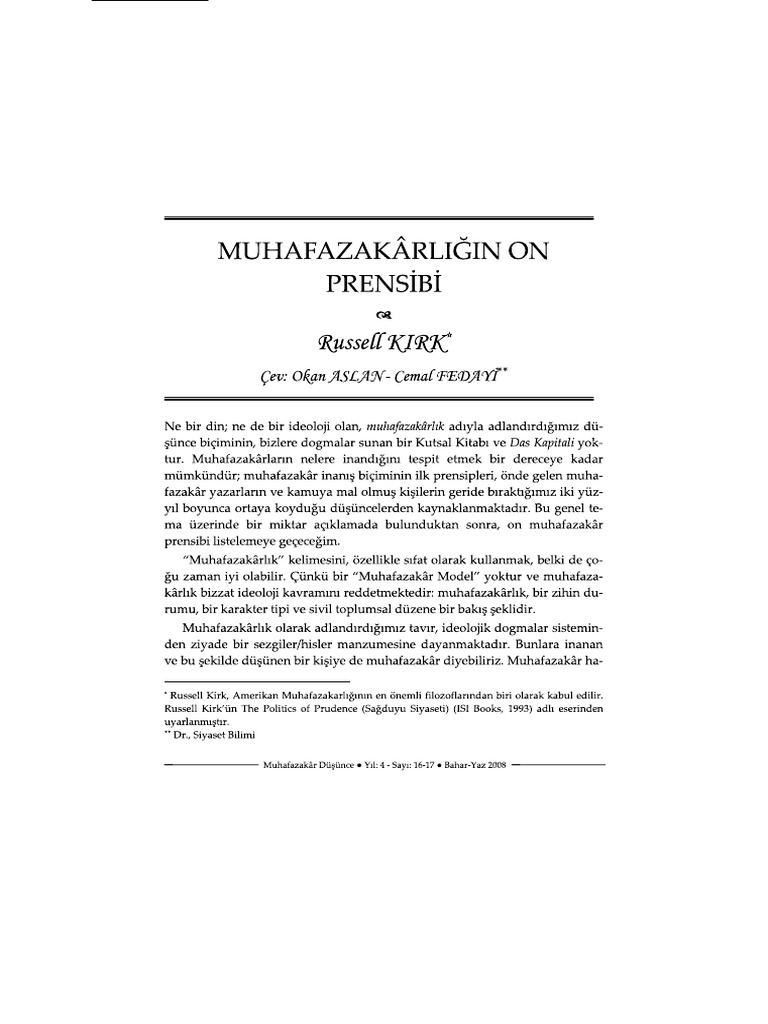 Russell Kirk - Muhafazakarlığın On Prensibi | PDF