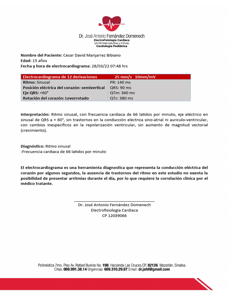 Interpretacion ECG Cesar David Manjarrez Bibiano | PDF | Salud y bienestar | Ciencia y matemáticas